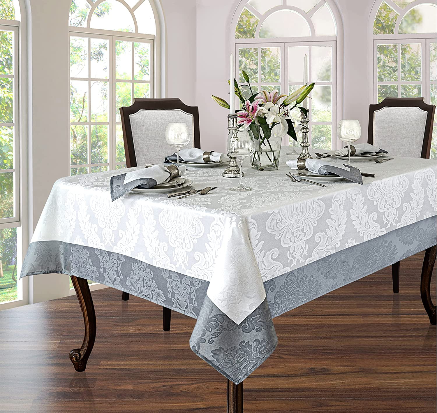 Newbridge Valencia Washable Rectangular Table Linens Cloth, Damask ...