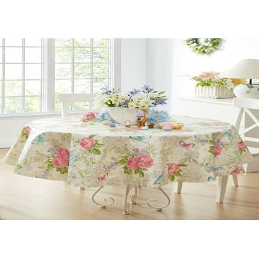 Home Bargains Plus Round Vinyl Tablecloth with Flannel Backing, 70 Inch, Alluring French Country ...