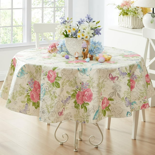 Newbridge Victoria Pink Rose Floral Vinyl Flannel Backed Tablecloth, 70 ...