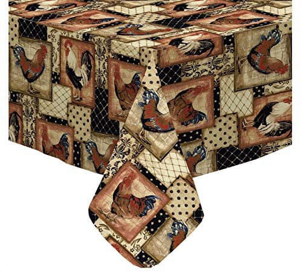 Newbridge Vintage Rooster Print Vinyl Tablecloth with Flannel Backing ...