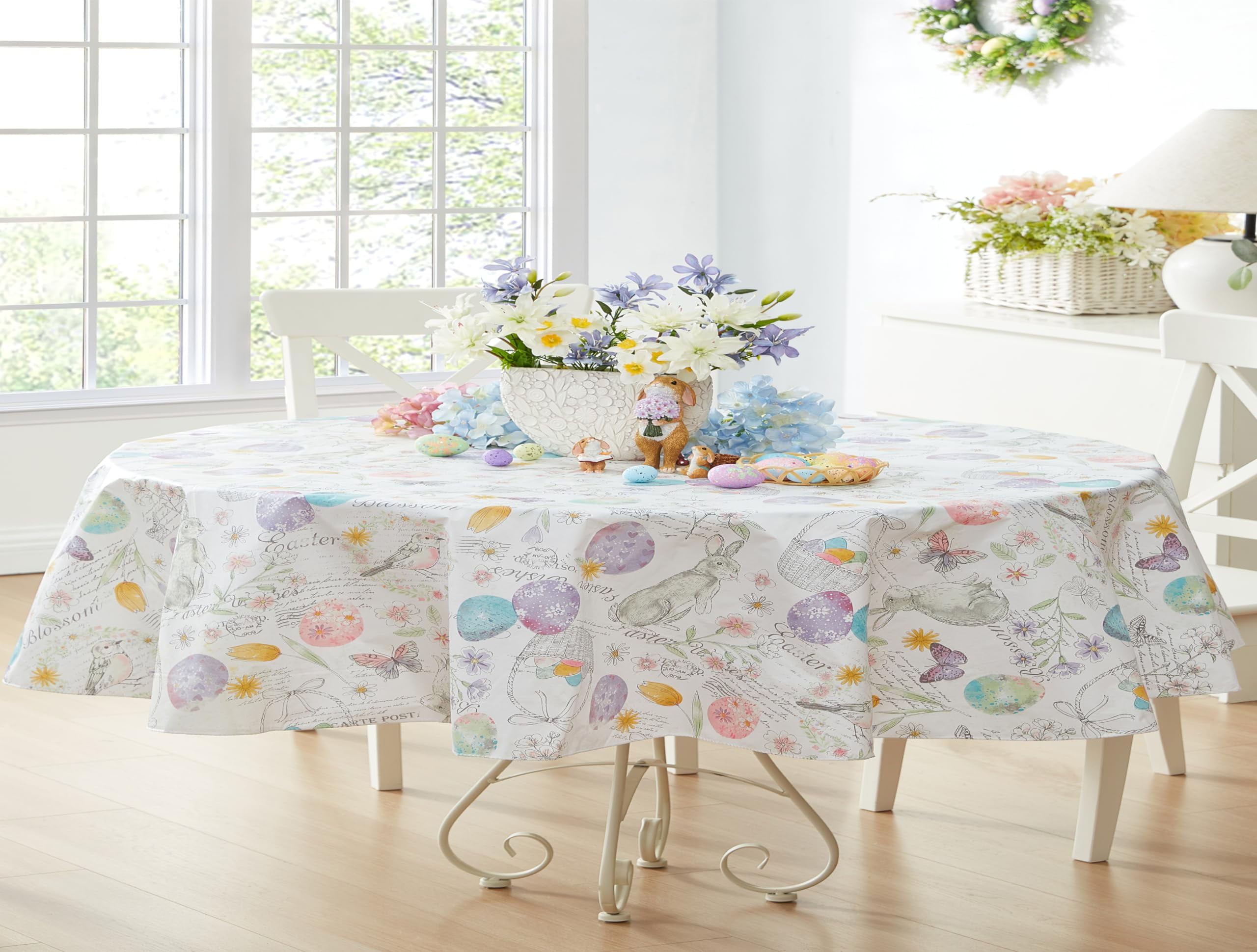 Newbridge Vinyl Oval Tablecloth, 60 x 84 Inch, Easter Bunny Blossom ...