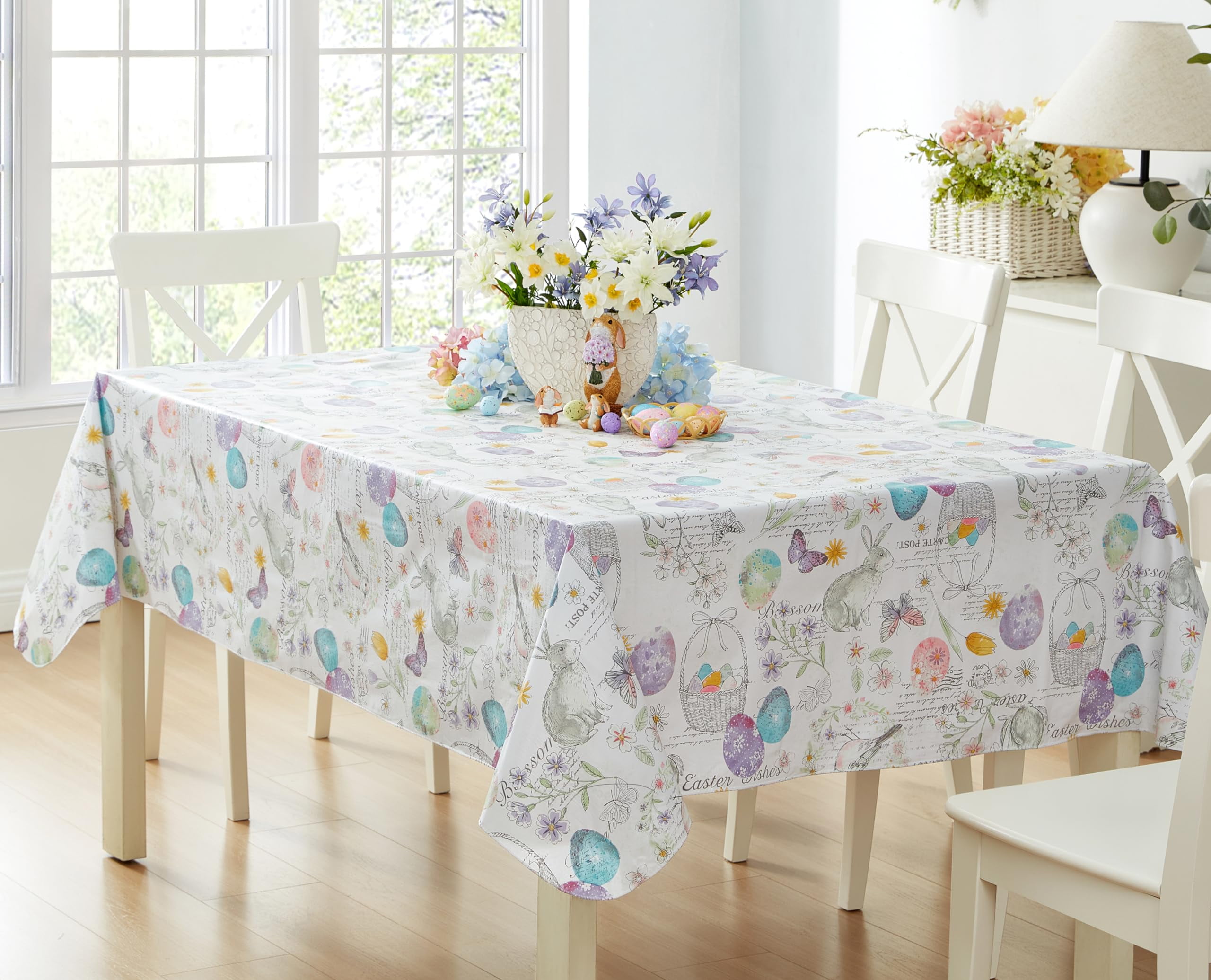 Newbridge Vinyl Rectangle Tablecloth, 60 x 102 Inch, Easter Bunny ...