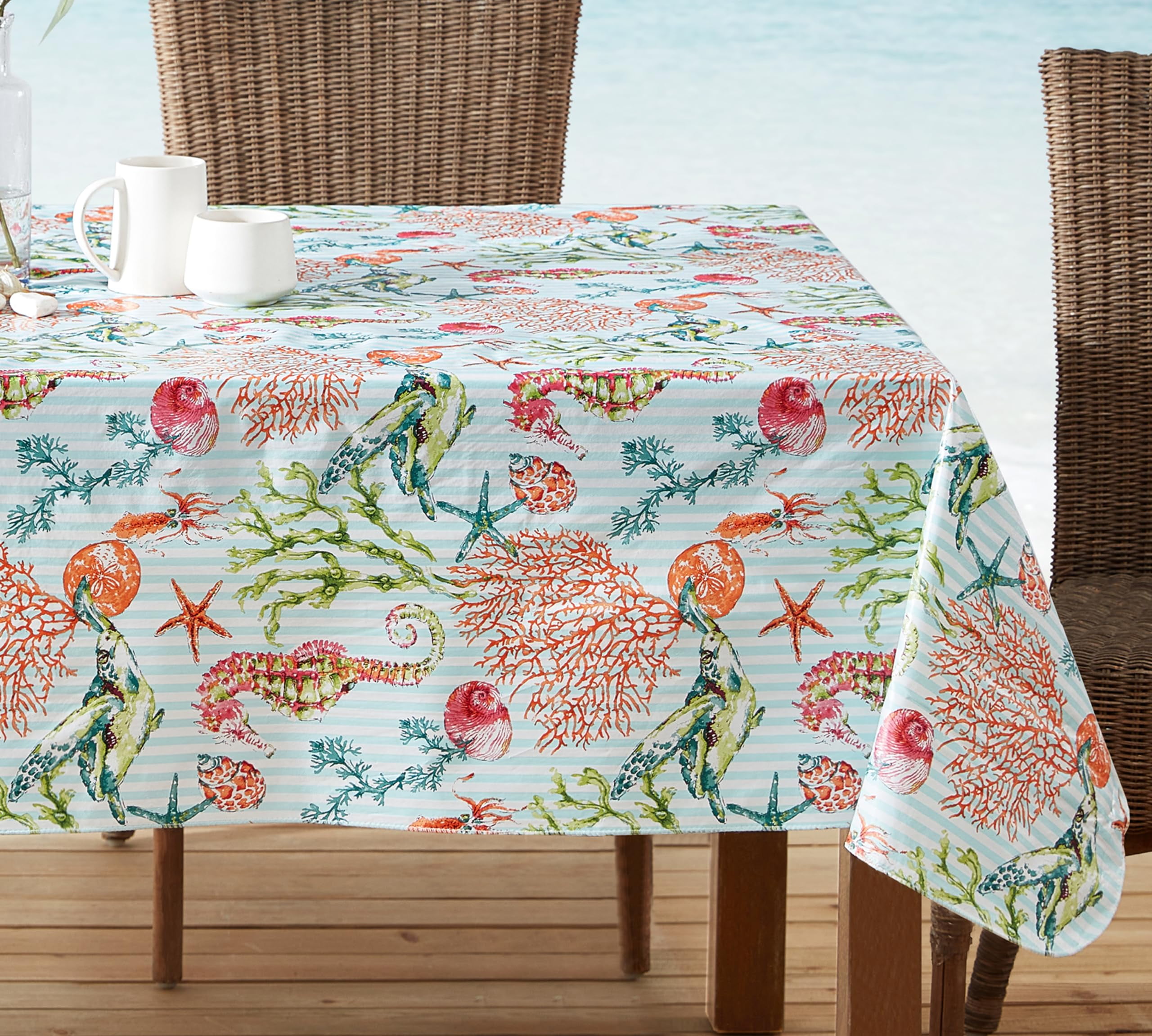 Newbridge Starfish, Seahorses and Coral Vinyl Rectangle Tablecloth with ...