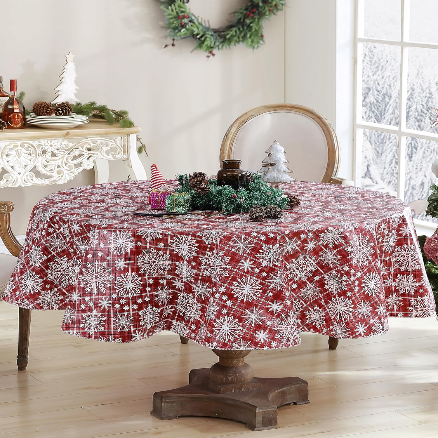 Newbridge Winter Sparkle Snowflake Red and Silver Gray Vinyl Flannel ...