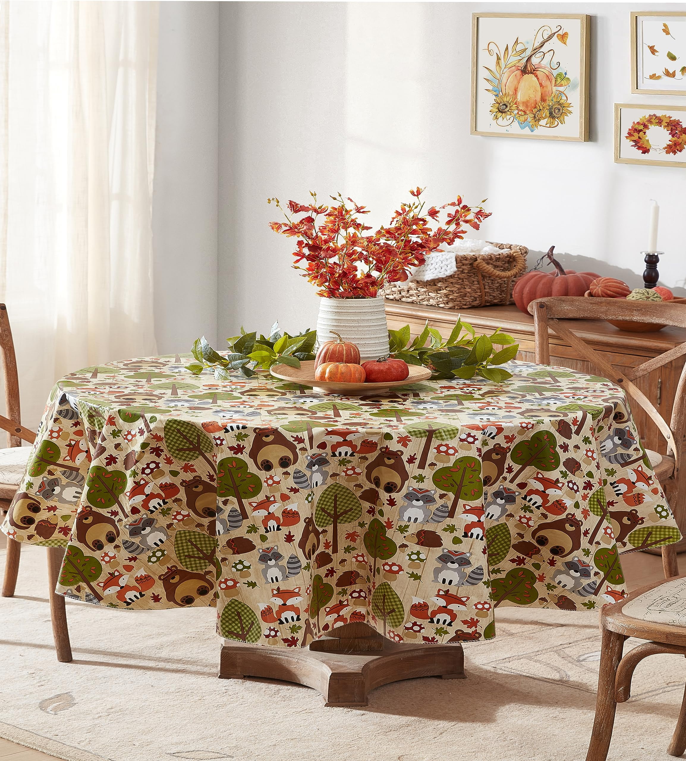 Newbridge Thanksgiving Woodsy Animal Friends Oval Vinyl Flannel Backed ...