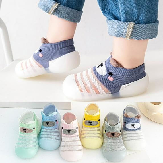 Newbron Baby Kids Bear Sock Shoes Rubber Sole Walking Shoes Toddler Non ...