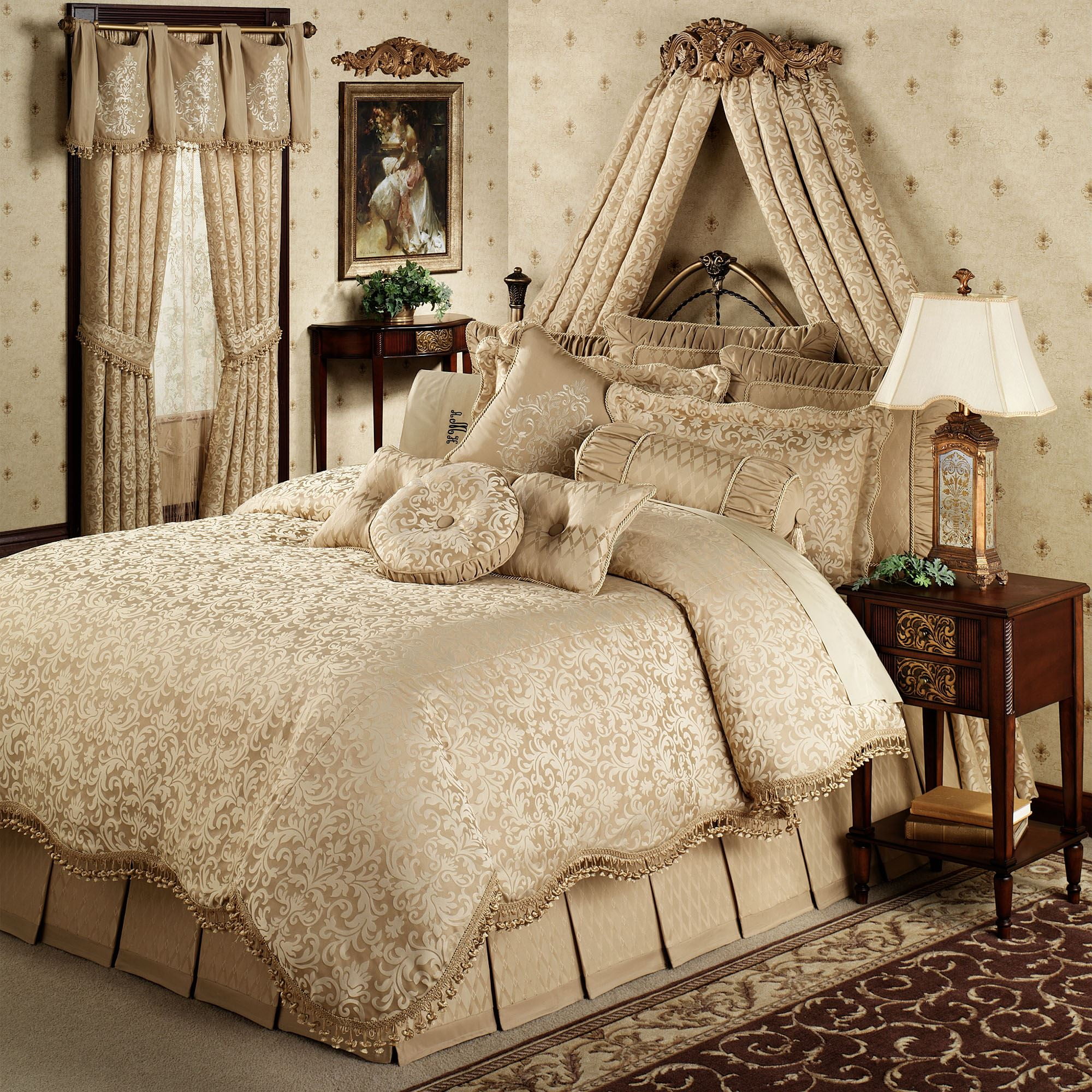 Newcastle Golden Tan Oversized Damask Scroll Bedding Comforter Set ...