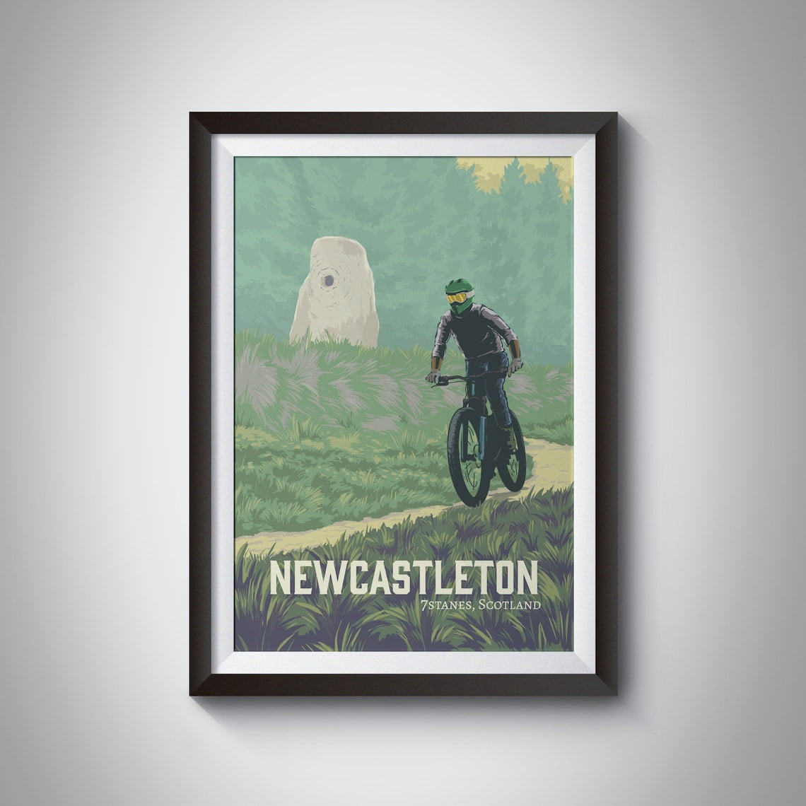 Newcastleton Mountain Biking Poster, 7Stanes, Scotland Mtb, The Border Stane, Newcastleton ...