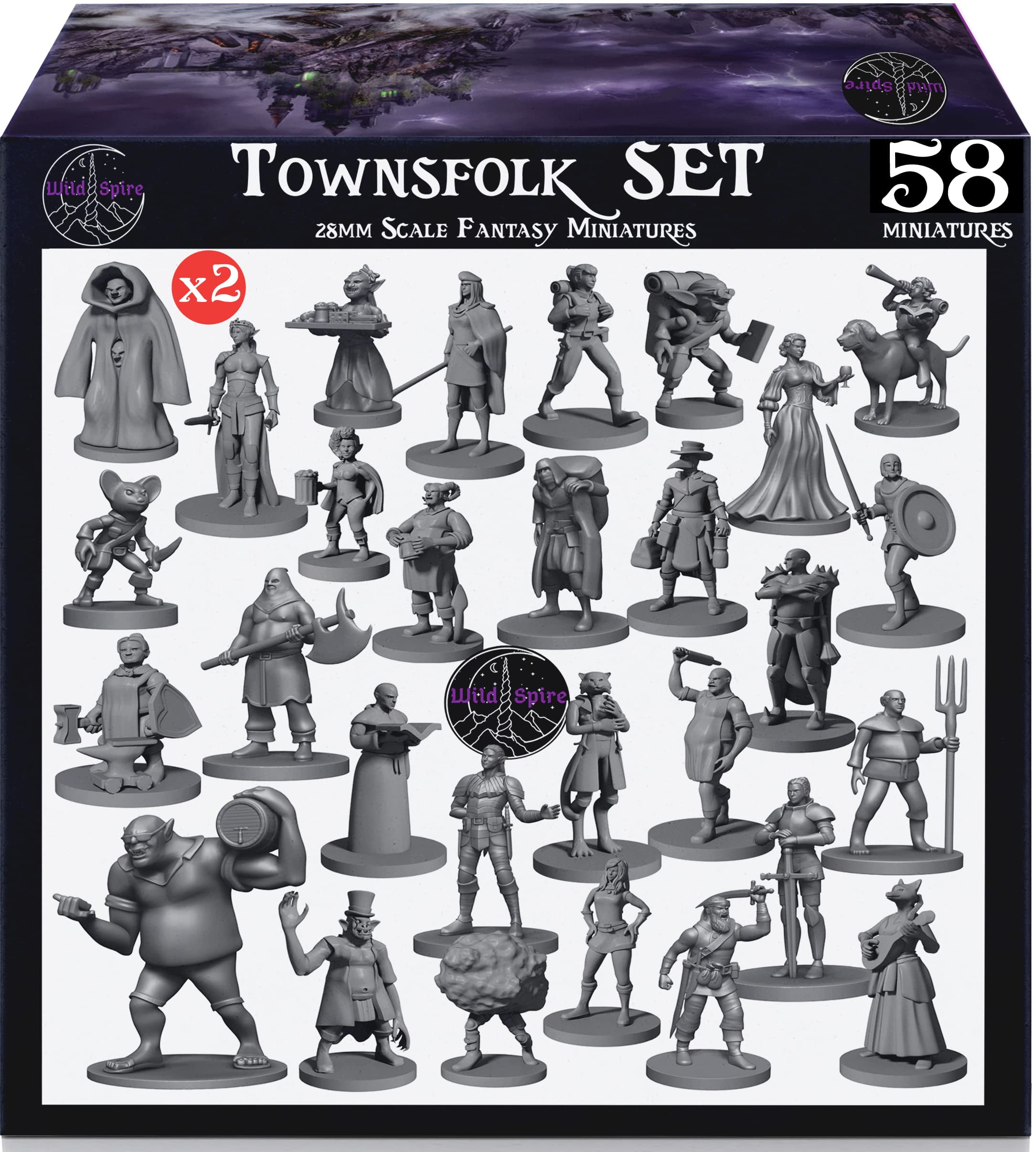 Newcombie Wildspire 58 Fantasy Miniatures Set Townsfolk Characters for ...