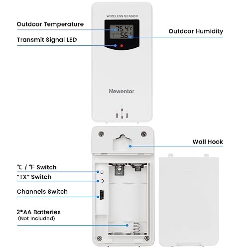 Newentor Indoor Outdoor Wireless Remote Sensor, Temperature and ...
