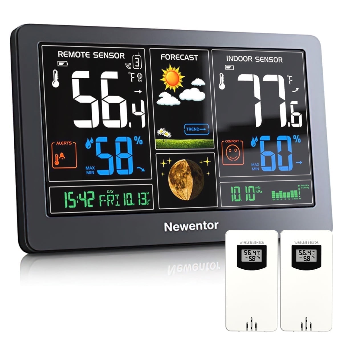 Newentor Weather Station Wireless Indoor Outdoor with 2 Remote Sensors ...
