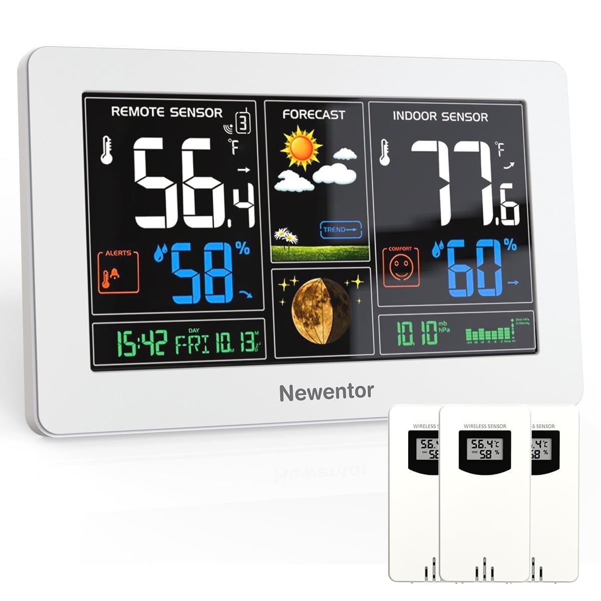 Newentor 7.5" Large Color Display Wireless Weather Station, Indoor ...