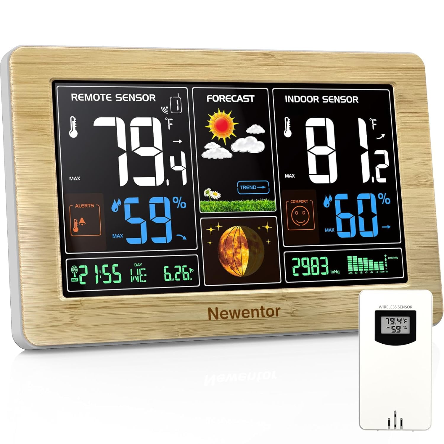 Newentor Weather Station Wireless Indoor Outdoor Thermometer, Color ...