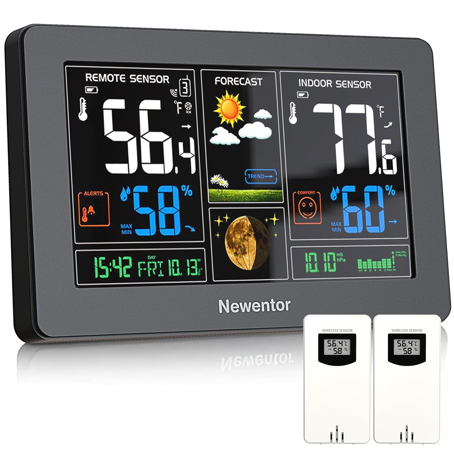 Newentor Weather Station Wireless Indoor Outdoor Thermometer, Color ...