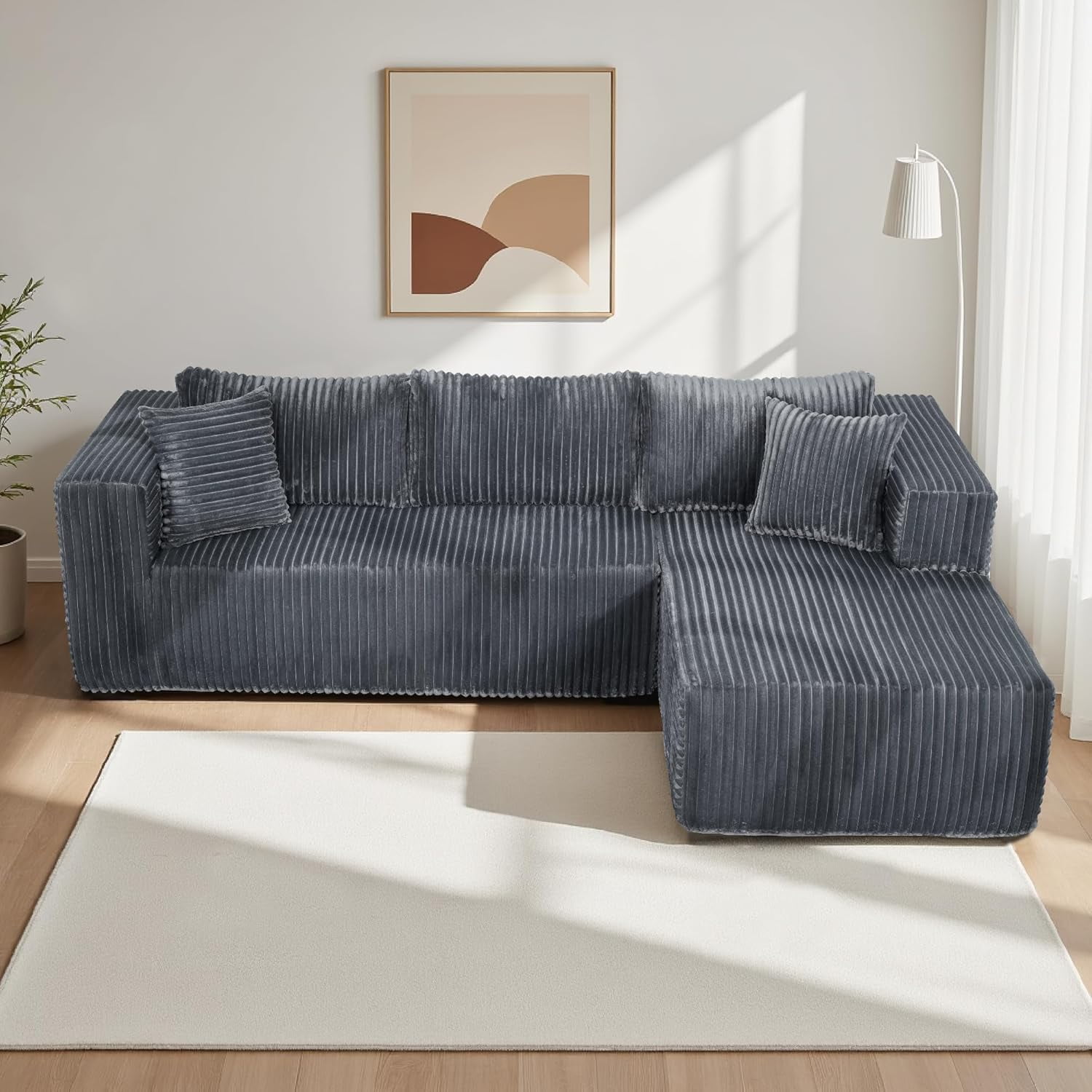 Newest 105" L-Shaped Modular Compression Sofa, Plush Upholstery, All ...