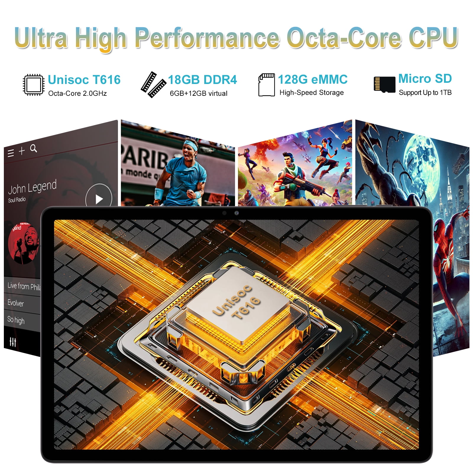 Newest 11 inch Android 14 Tablet, 18GB RAM, 128GB ROM, 1TB Expand, 2K ...