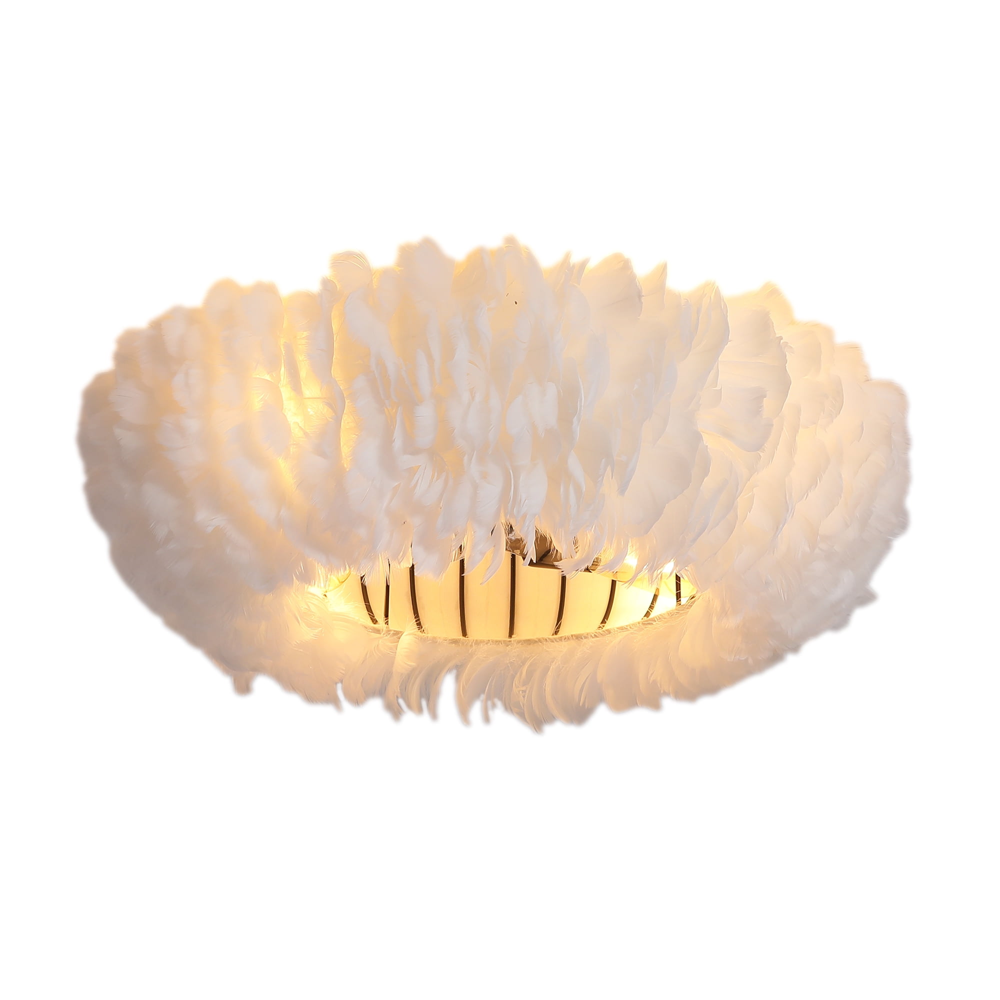 Newest 20" Feather-Dressed Caged Ceiling Fan, White Flush Mount ...