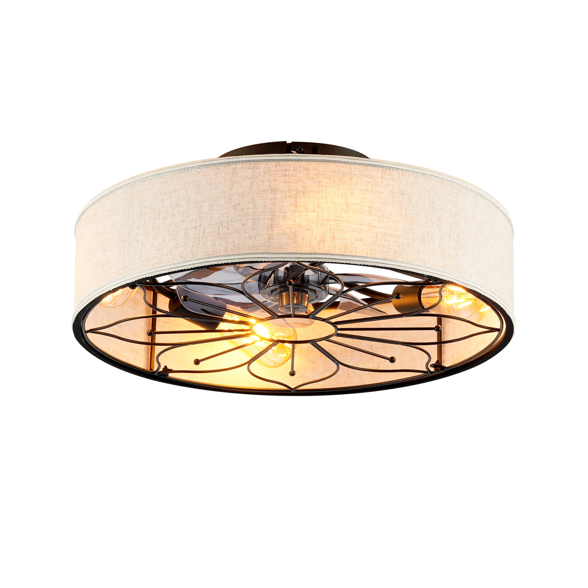 Newest 20" Lotus Design Fabric Farmhouse Ceiling Fan, Matte Black Flush ...