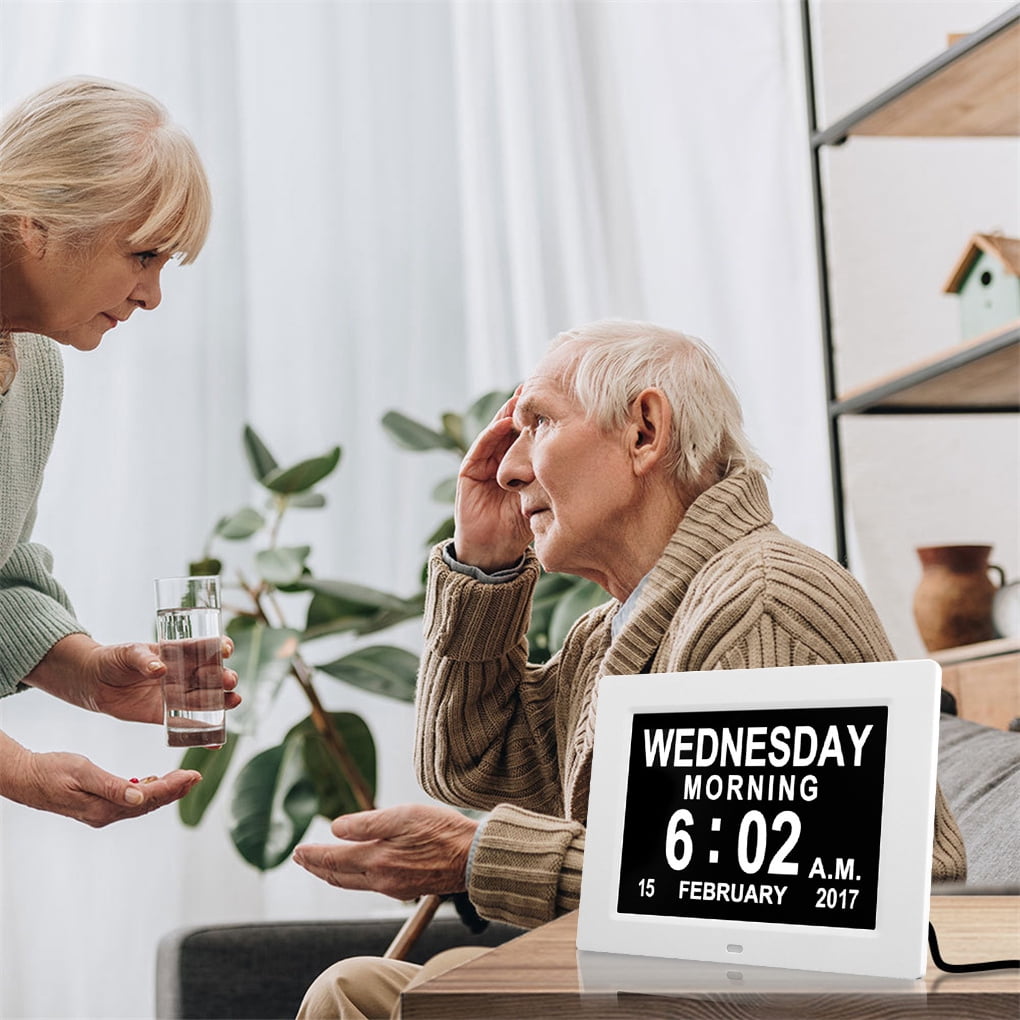 Newest Alarms Dementia Clock, Day Clock w/ Snooze Button, 2 Auto-Dim ...