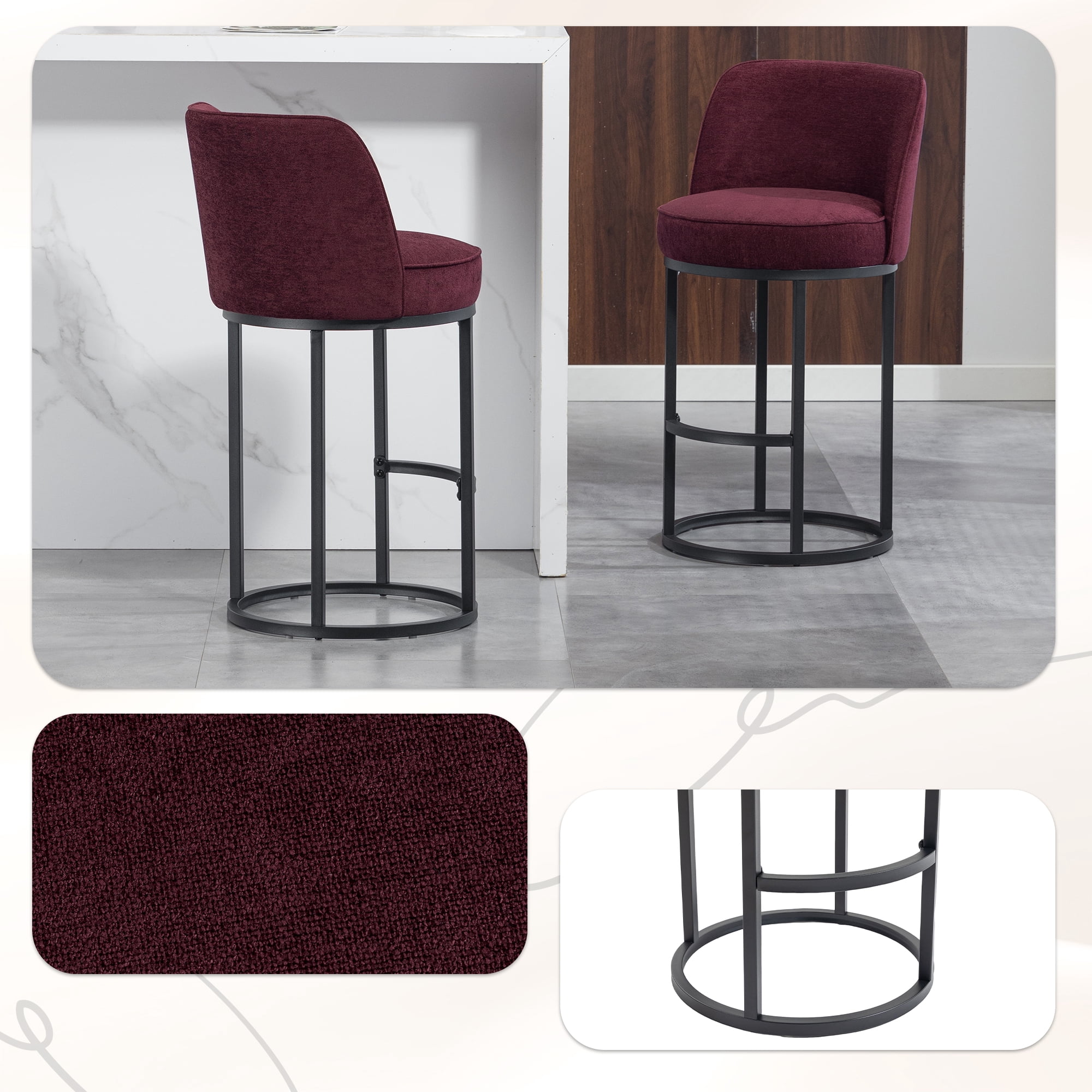 Newest Barrel Counter Stools with Backrest and Footrest, Modern Kitchen ...