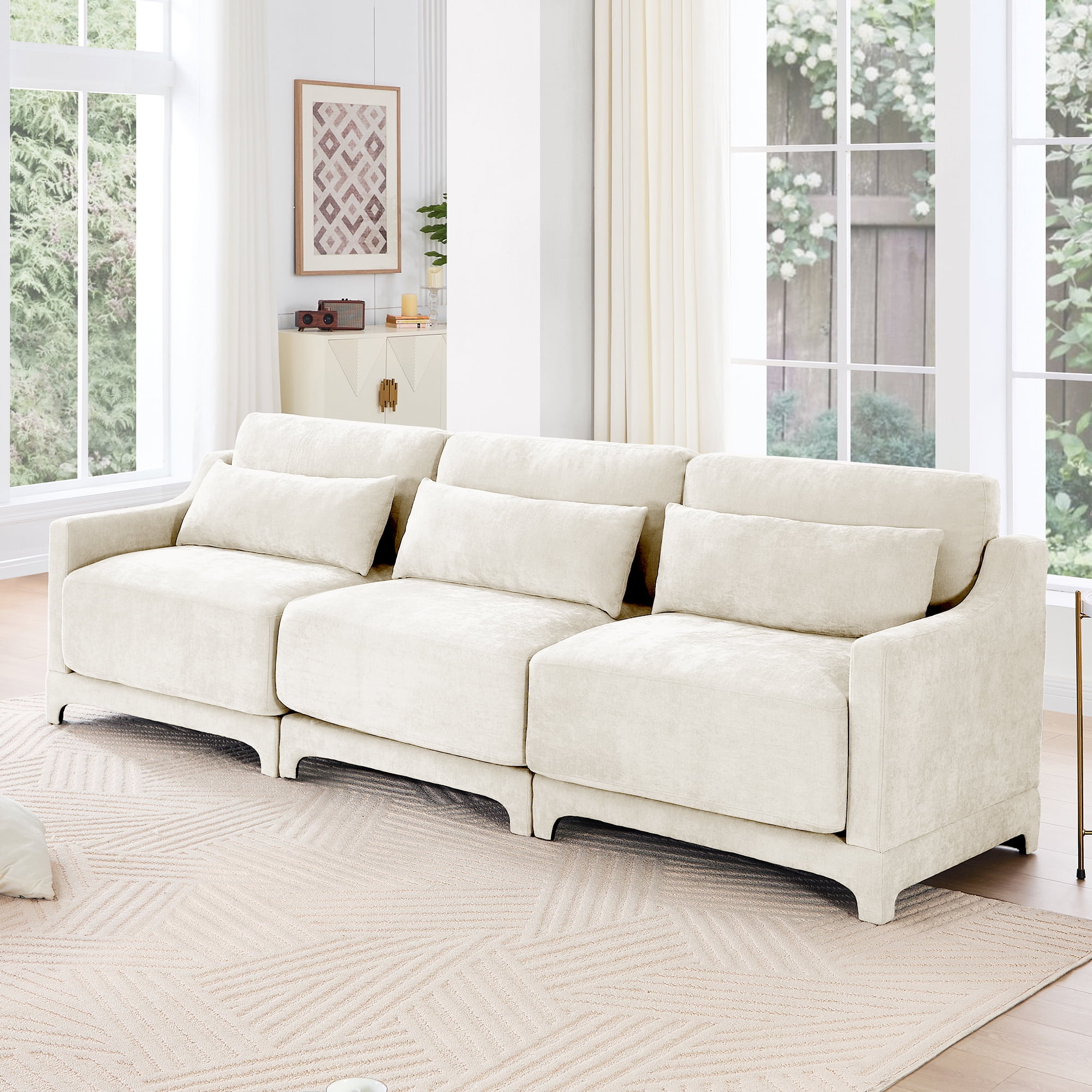 Newest Chenille 3-Seater Sofa with Modular Design - Ergonomic Backrest ...