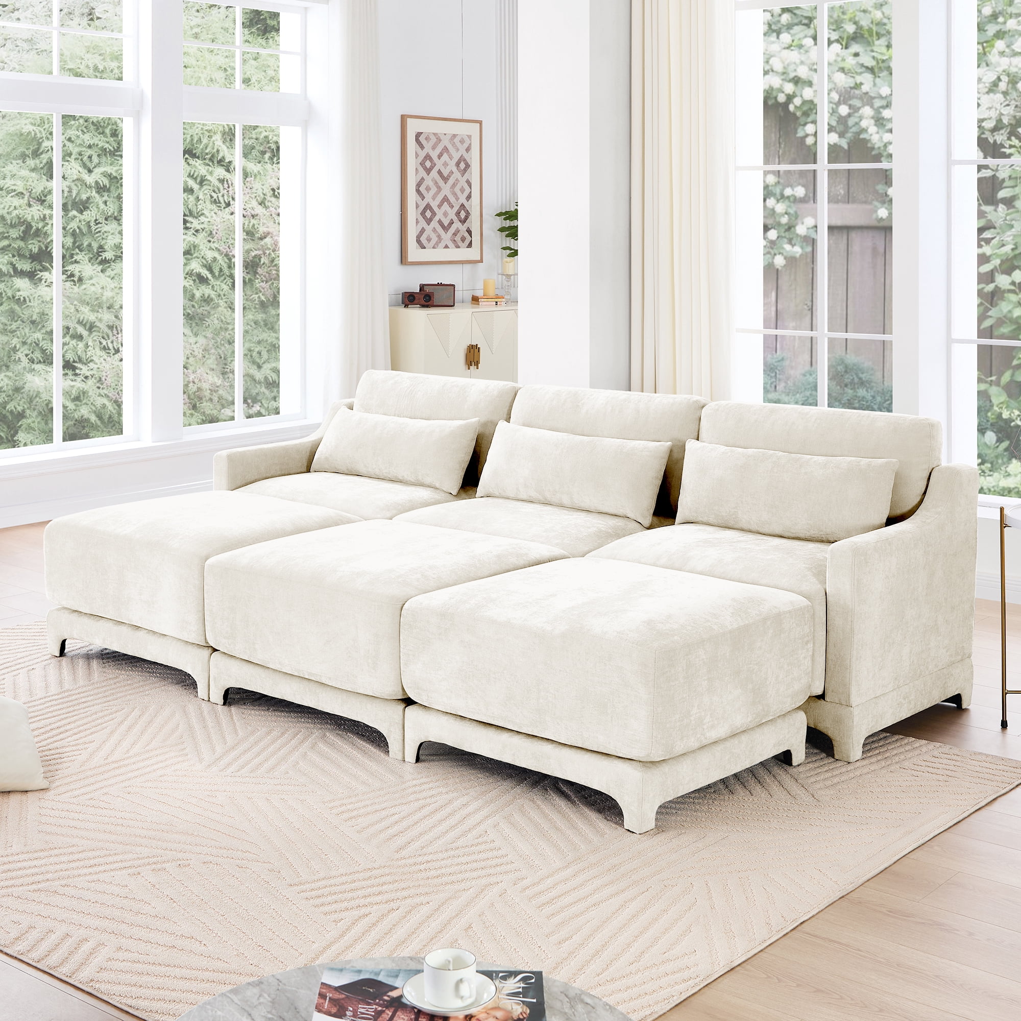 Newest Chenille 3-Seater Sofa with Wooden Base - Ergonomic Lumbar ...
