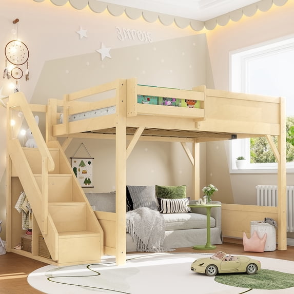 Newest Full Loft Bed with Built-in Wardrobe and Storage, Solid Wood ...