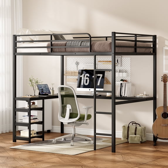 Newest Full Metal Loft Bed with L-Shaped Desk and Open Shelves, Heavy ...