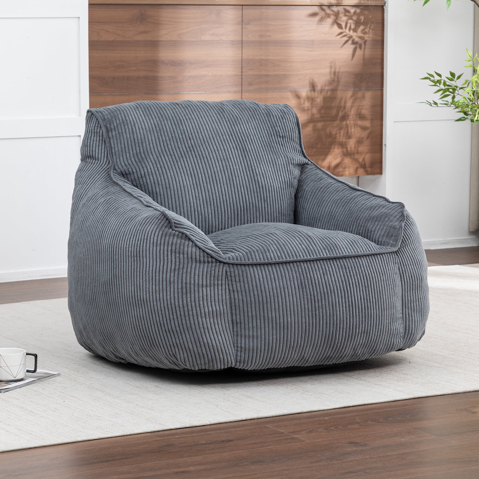 Newest Giant Corduroy Bean Bag Chair with Armrests, Dark Gray Large ...