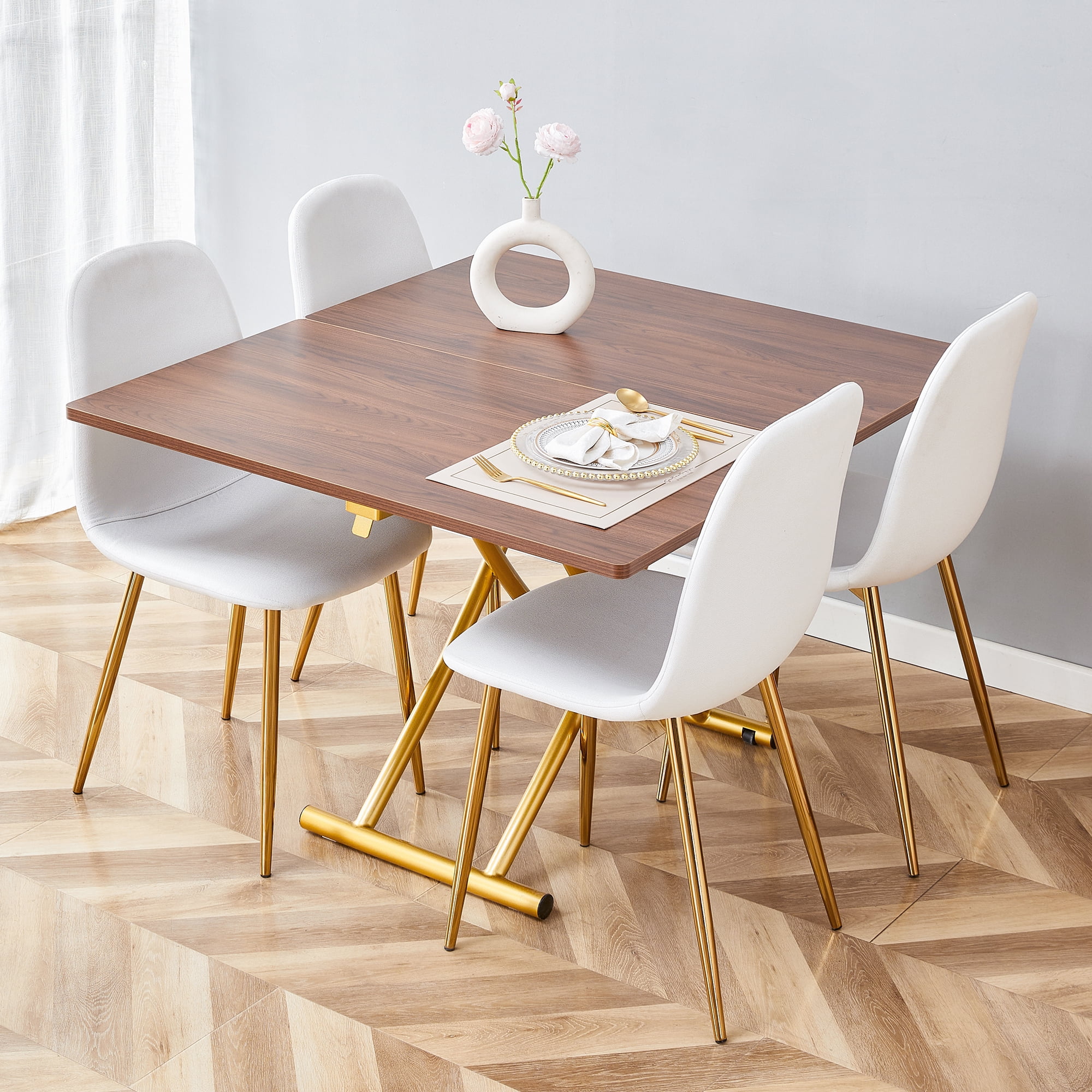 Newest Height Adjustable Dining Table Set 4-Piece, Wood Grain Lift ...