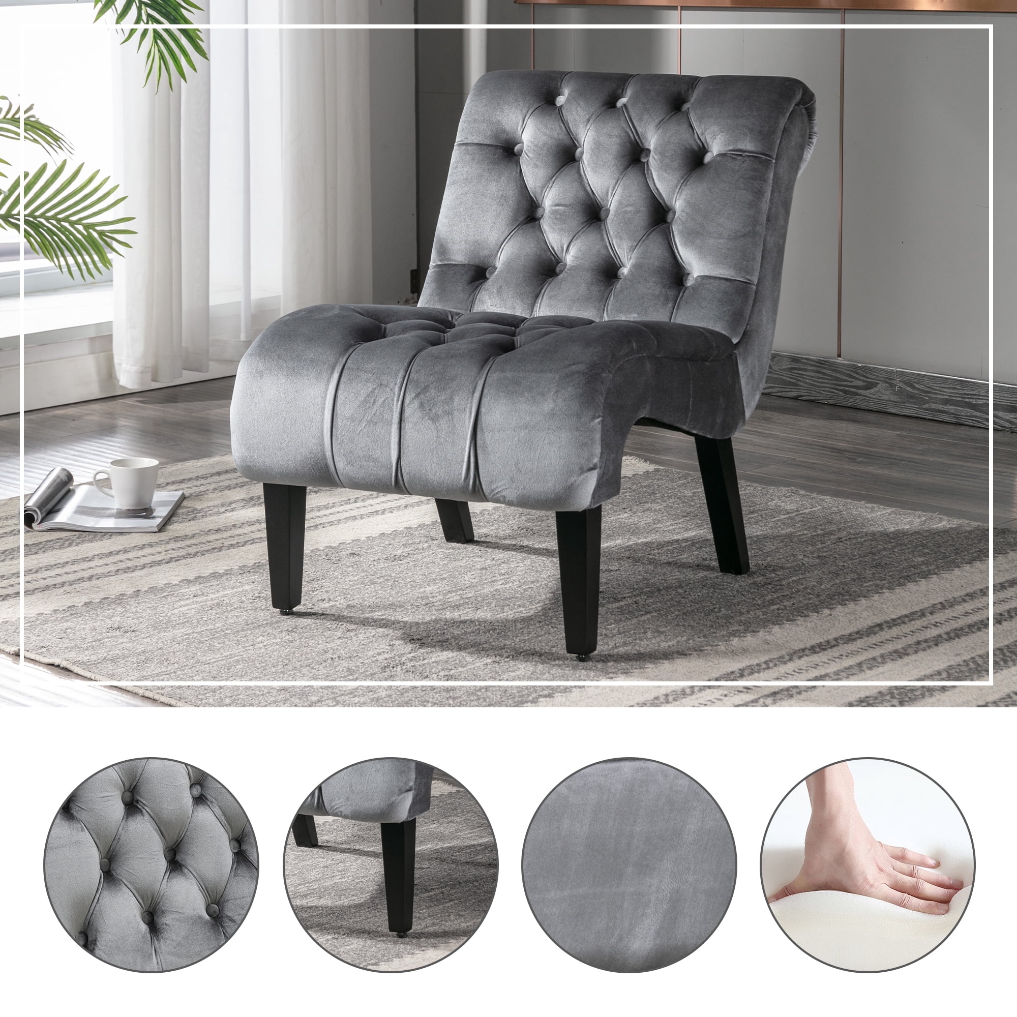 Newest Modern Velvet Barrel Accent Chair, Button Tufted Armless Design ...