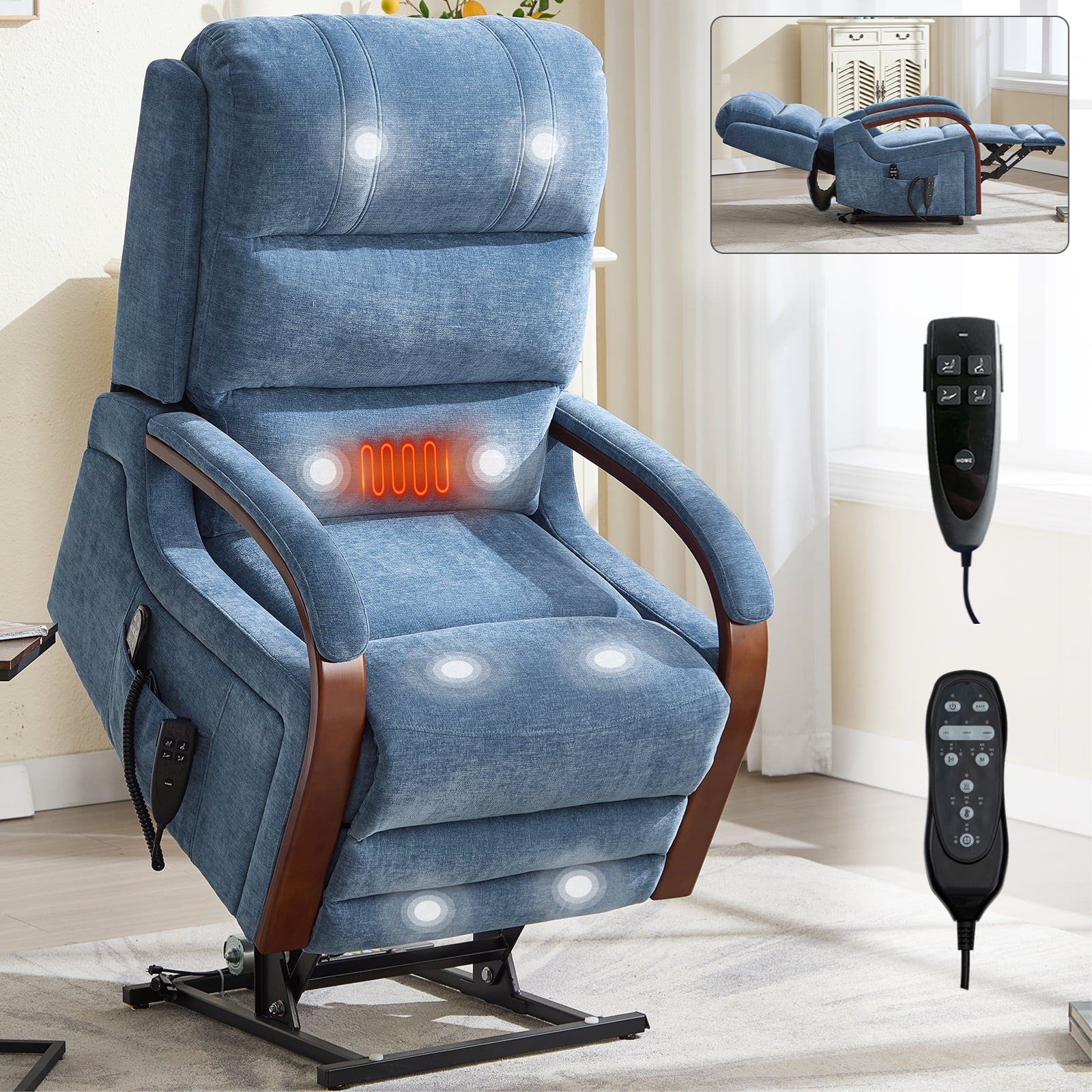 Newest Power Blue Chenille Lift Recliner Chair Dual Motor Infinite ...