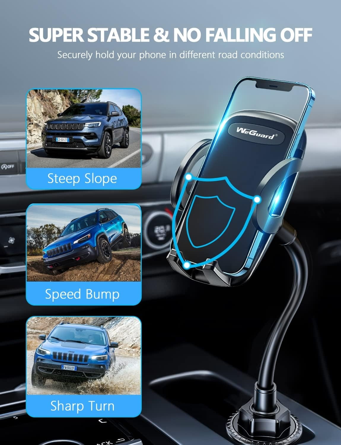 [Newest & Solidest 12.6in Cup Holder Phone Mount, [Stable & Adjustable ...