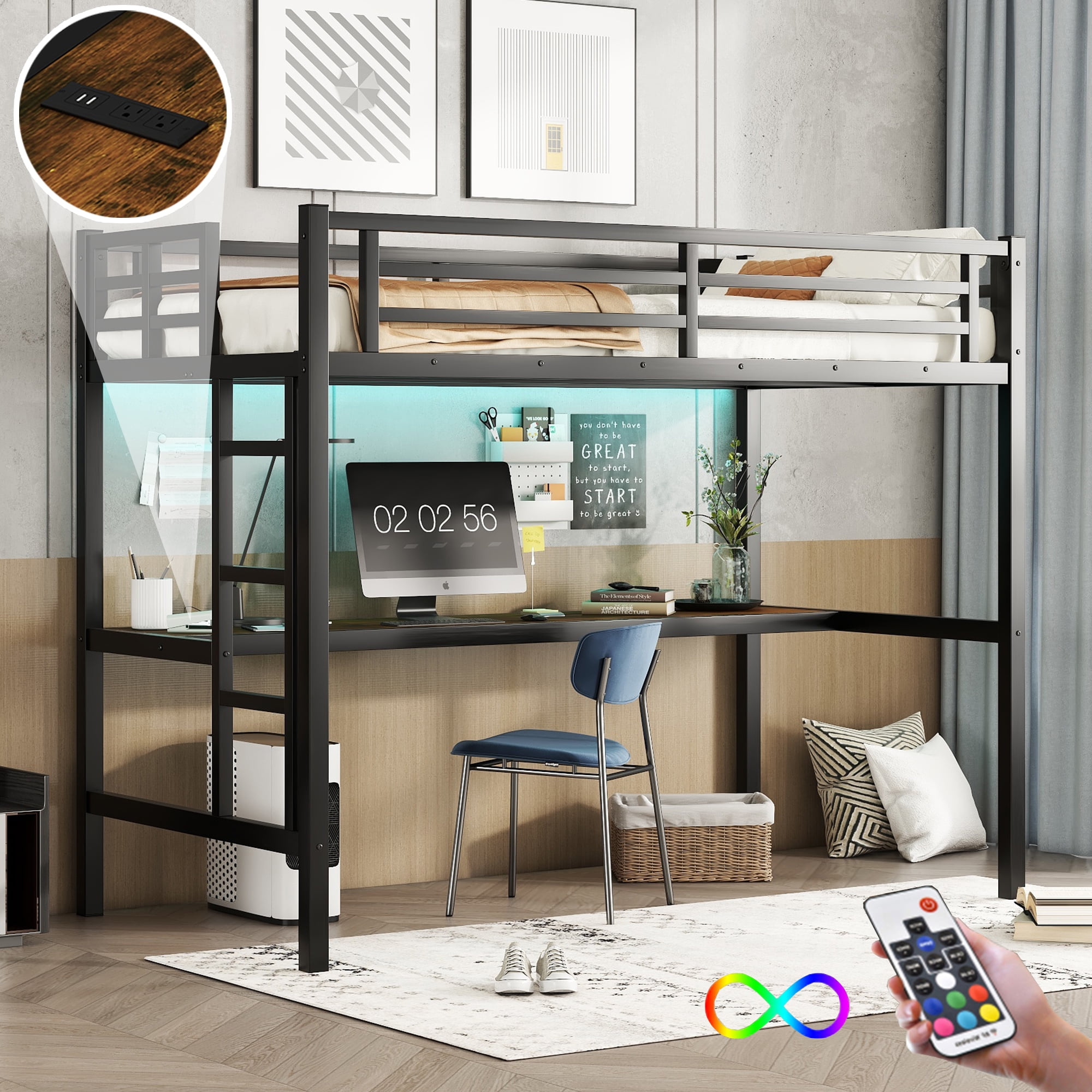 Newest Tech-Integrated Study & Gaming Metal Twin XL Loft Bed with Power ...