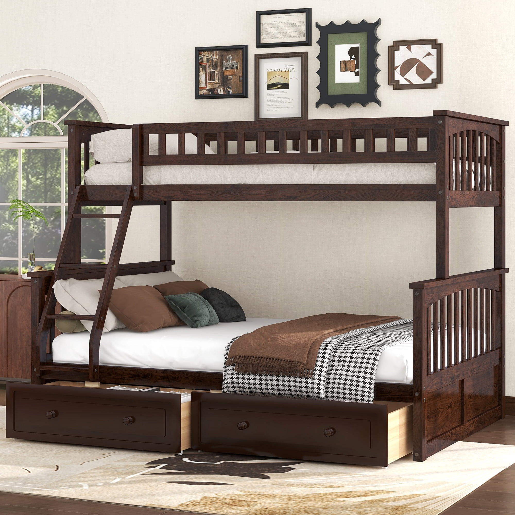 Newest Twin over Full Bunk Bed with Drawers, Convertible to 2 Separate ...