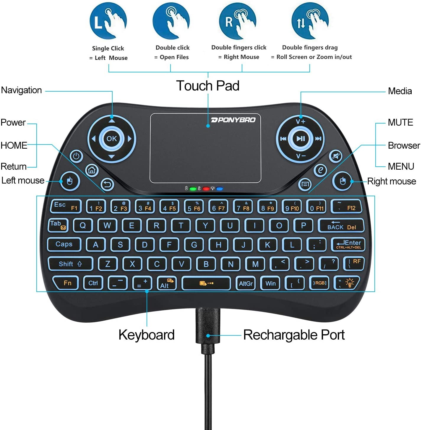 Newest Version Mini Wireless Keyboard With Touchpad Qwerty Keypad Backlit Usb Keyboard Mini