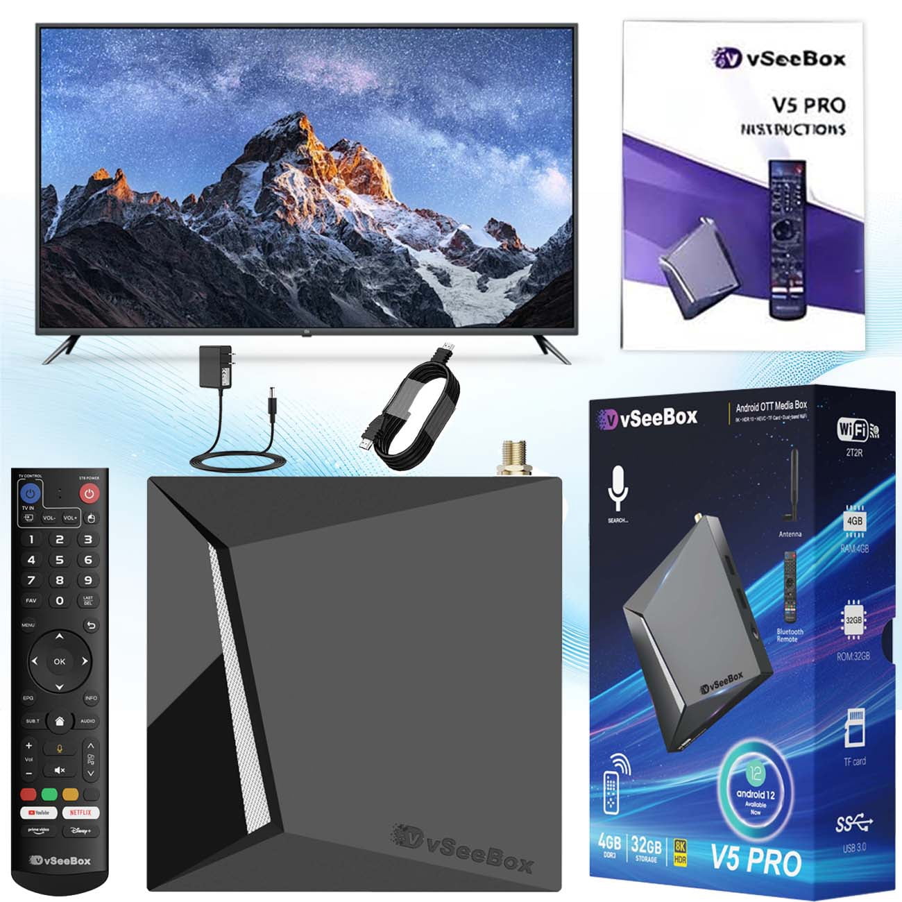 Newest Vseebox V5 Pro Android TV Box 2024-2025 Fully,4G RAM+32G ROM TV ...
