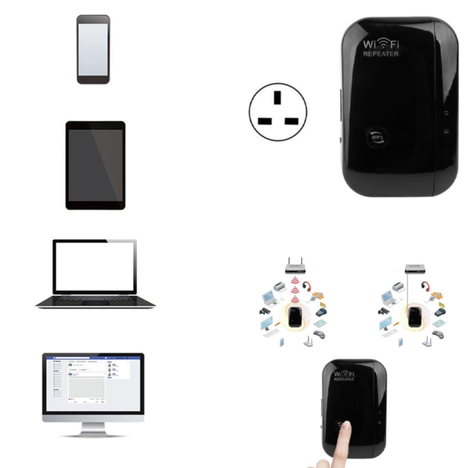 Newest WiFi Booster WiFi Extender WiFi Repeater Up To 3650 Sq.ft And 45 ...