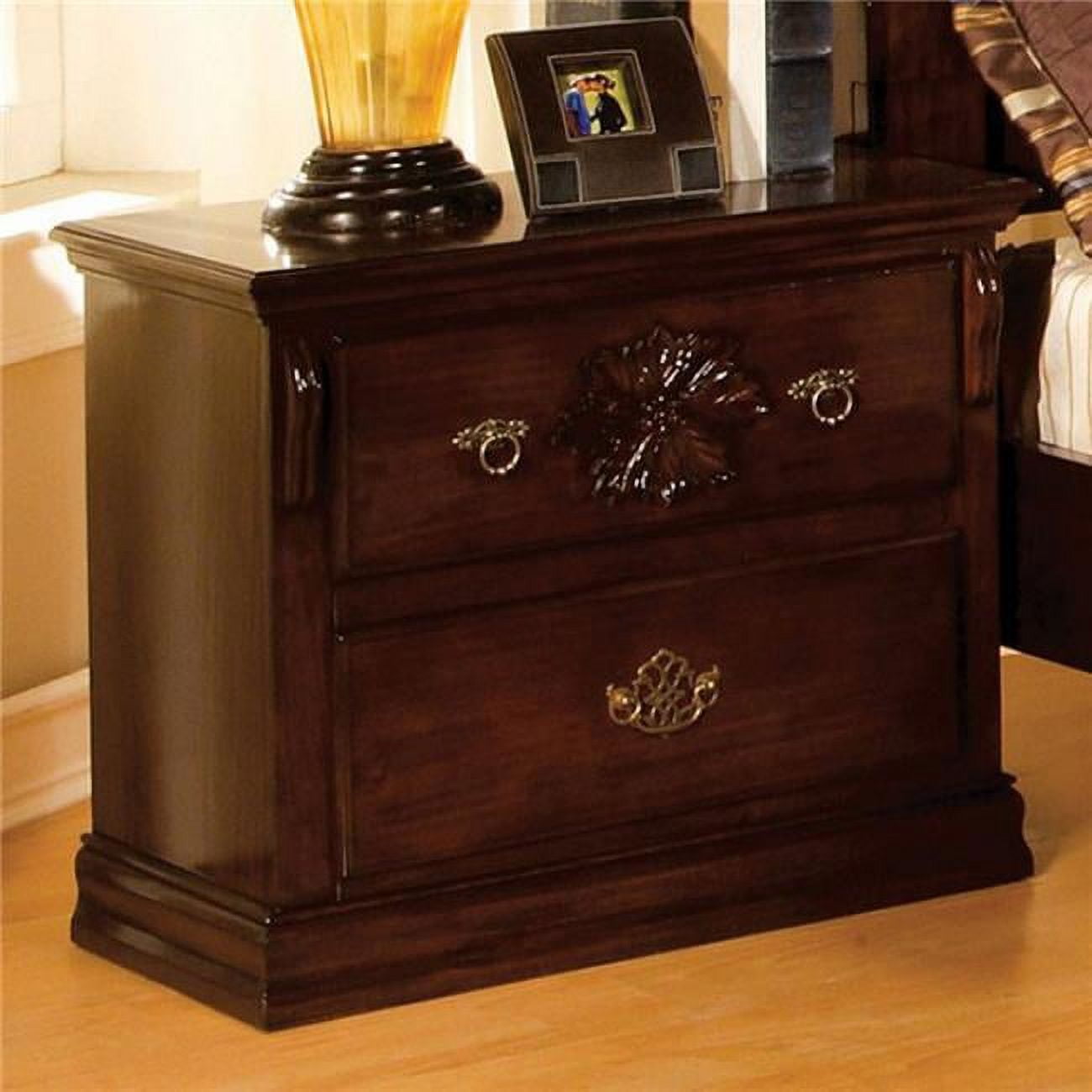 NewestEdition Tuscan II Traditional Night Stand In Pine, Glossy Dark ...