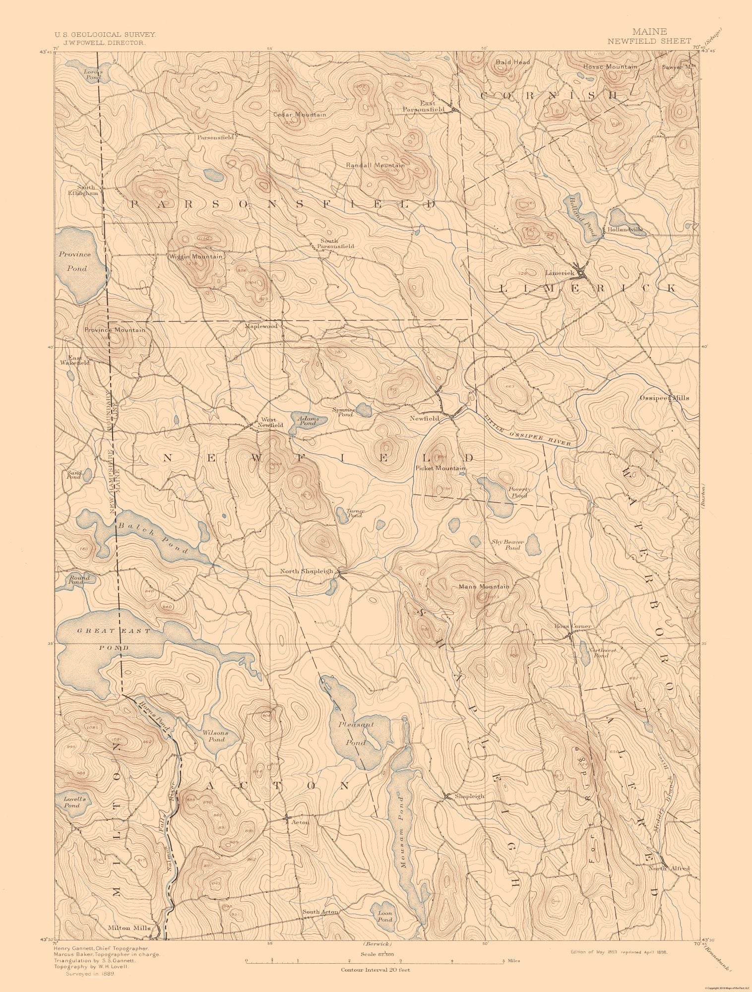 Topographical Map - Newfield Maine Sheet - USGS 1893 - 23 x 30.35 ...