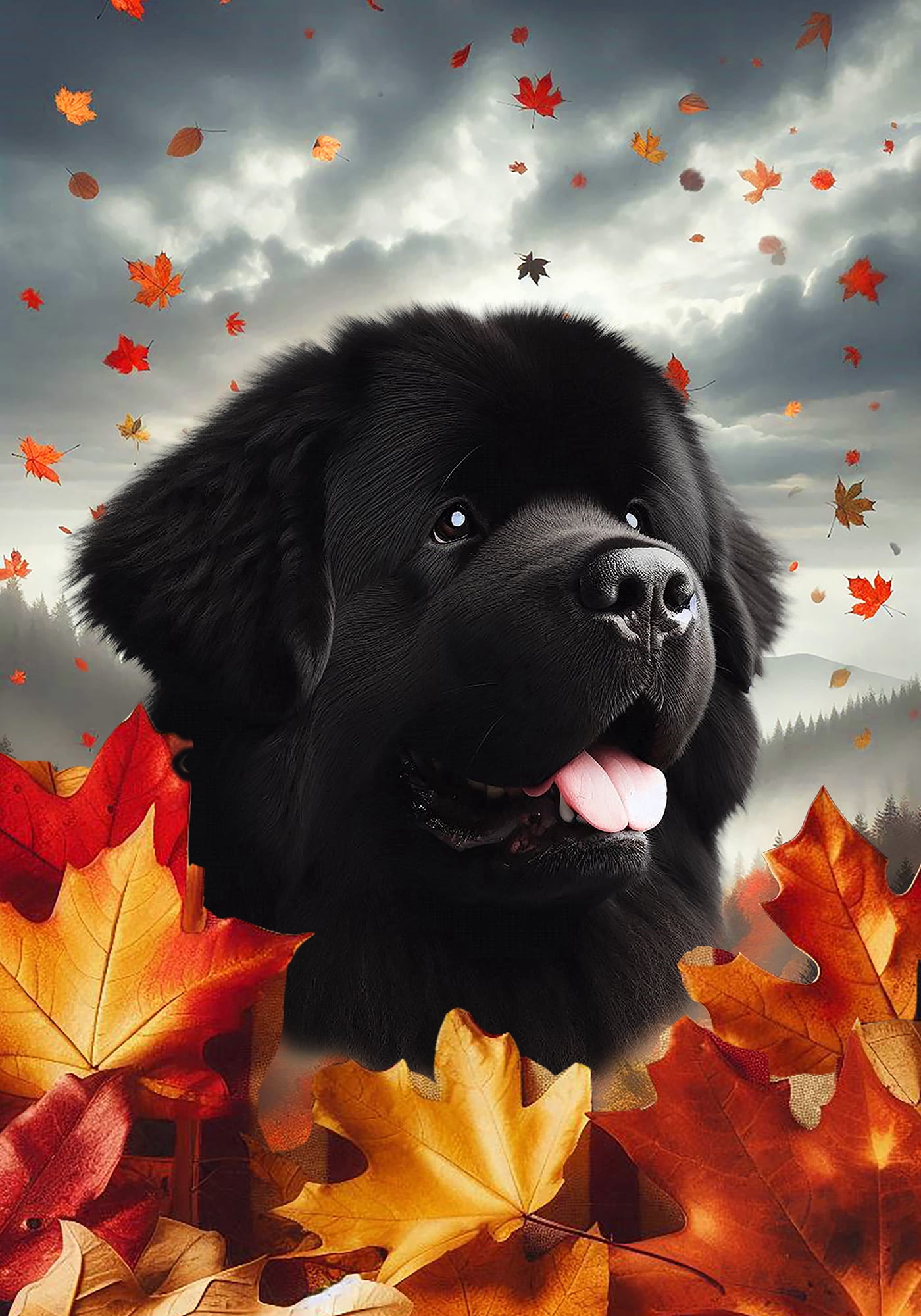Newfoundland - Best of Breed Fall Leaves Outdoor Garden Flag 12" x 17 ...