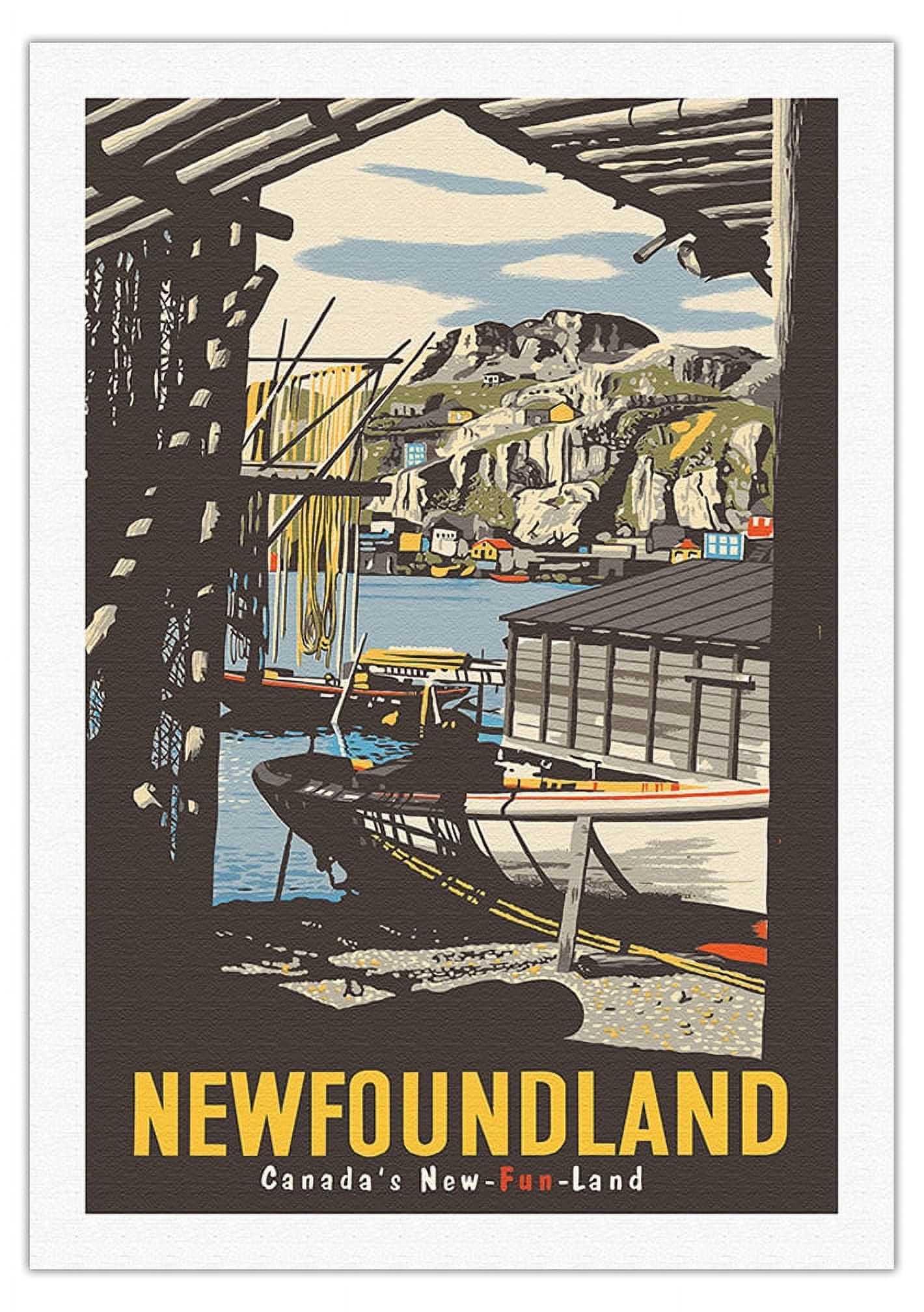 Newfoundland - Canada’s New Fun Land - Vintage Travel Poster c.1949 - Fine Art Rolled Canvas ...