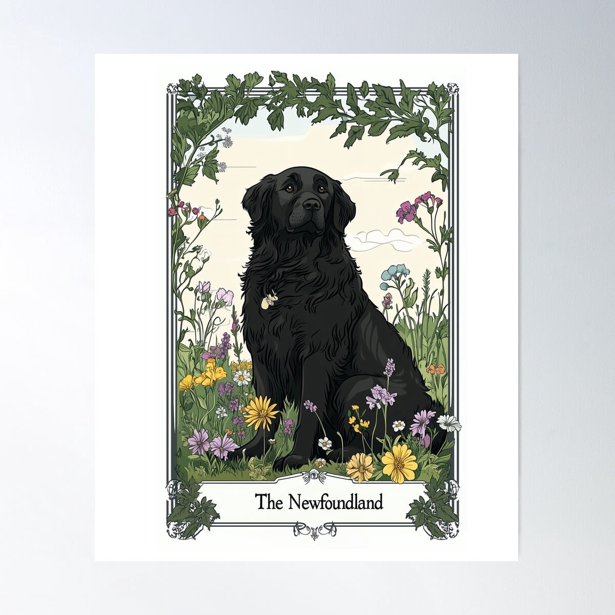 Newfoundland Dog Tarot Card Poster Wall Art, Modern Wall Decor For ...