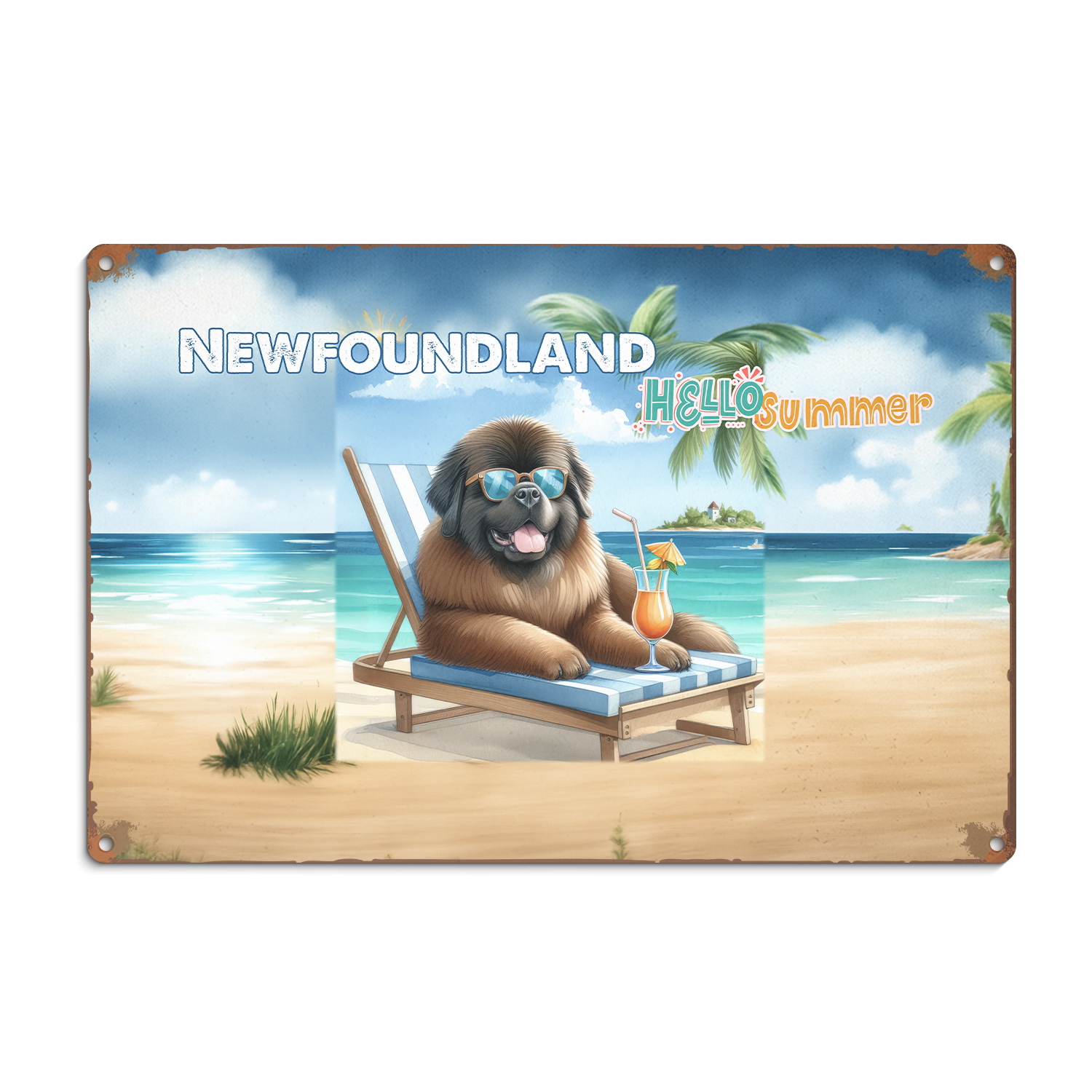Newfoundland Hello Summer Beach Theme with Sunglasses and Tropical ...
