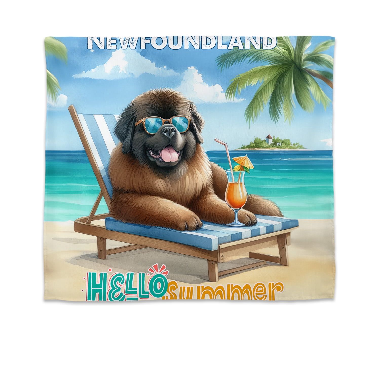 Newfoundland Hello Summer Beach Theme with Sunglasses and Tropical ...