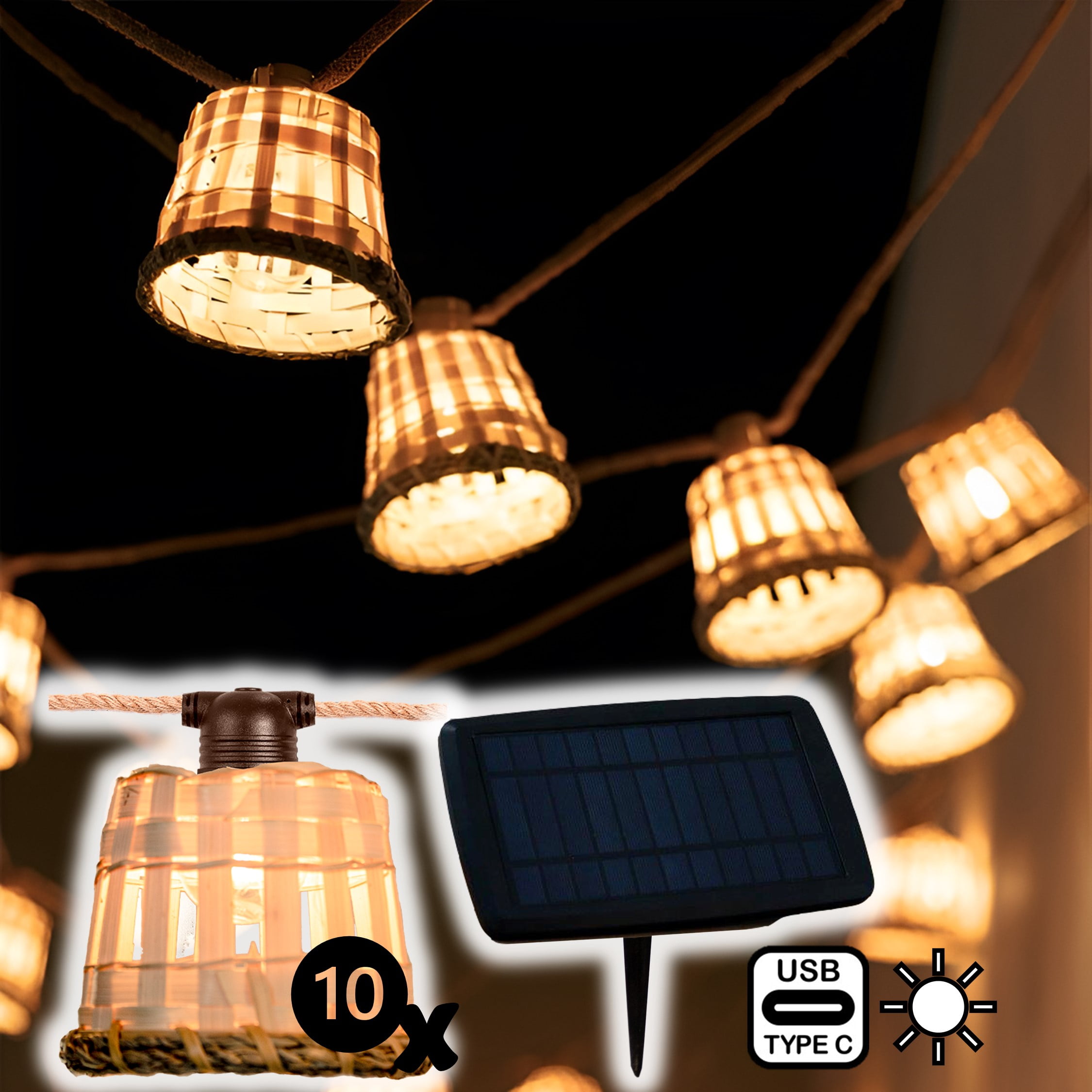 Newgarden Solar LED Outdoor Natural Shaded String Lights Aurora 26FT 10 ...