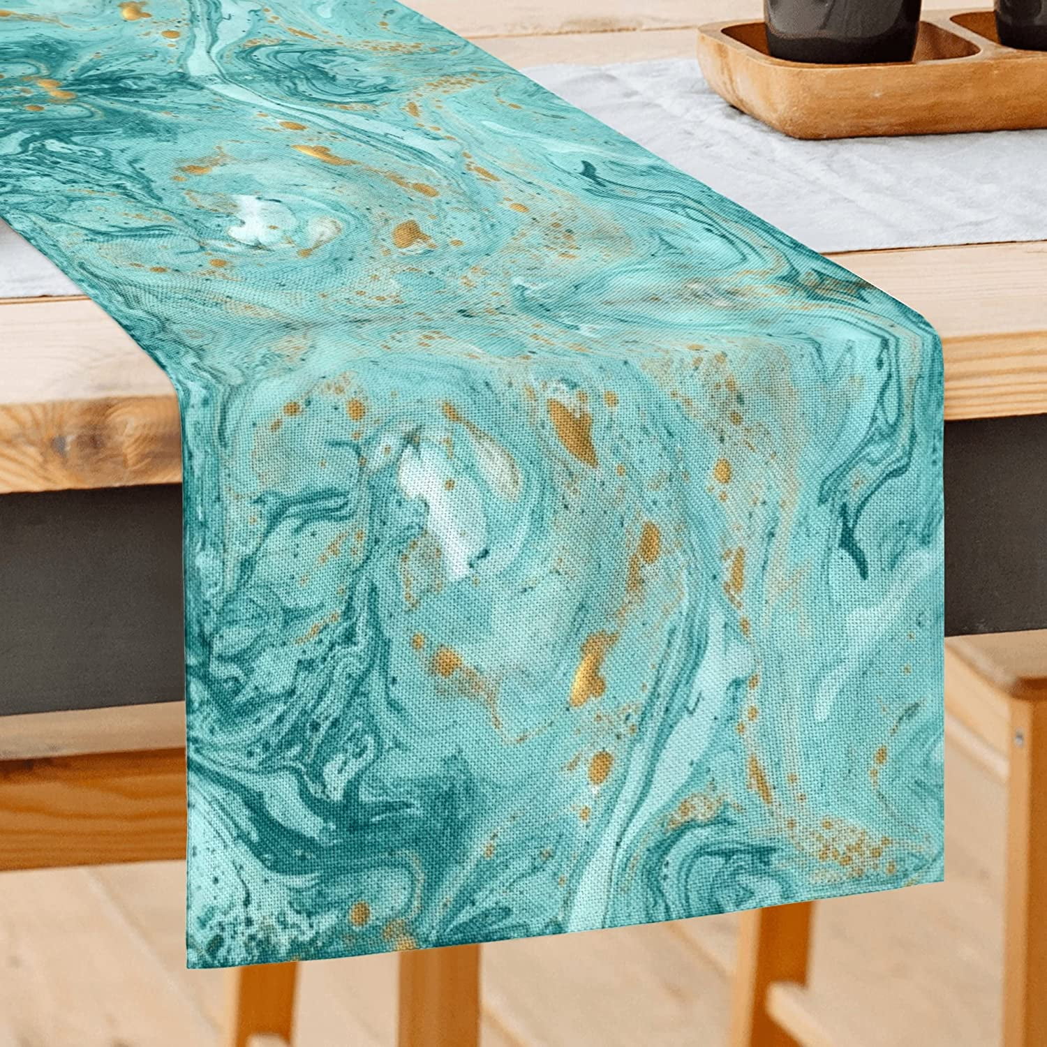 Newhomestyle Abstract Green Teal Marble Table Runner,for Table Center ...