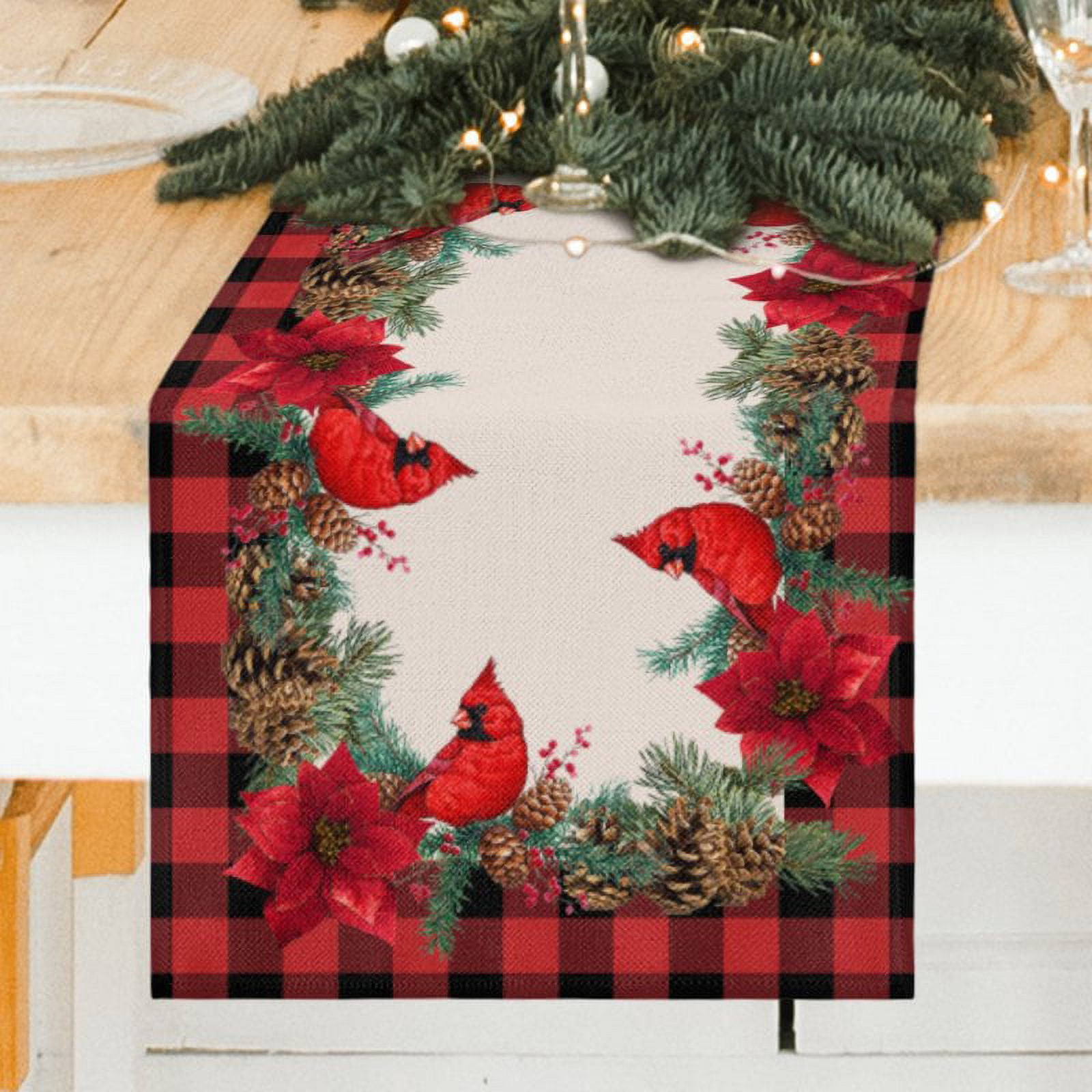 Newhomestyle Christmas Cardinal Table Runner, Buffalo Plaid, Xmas Decor ...