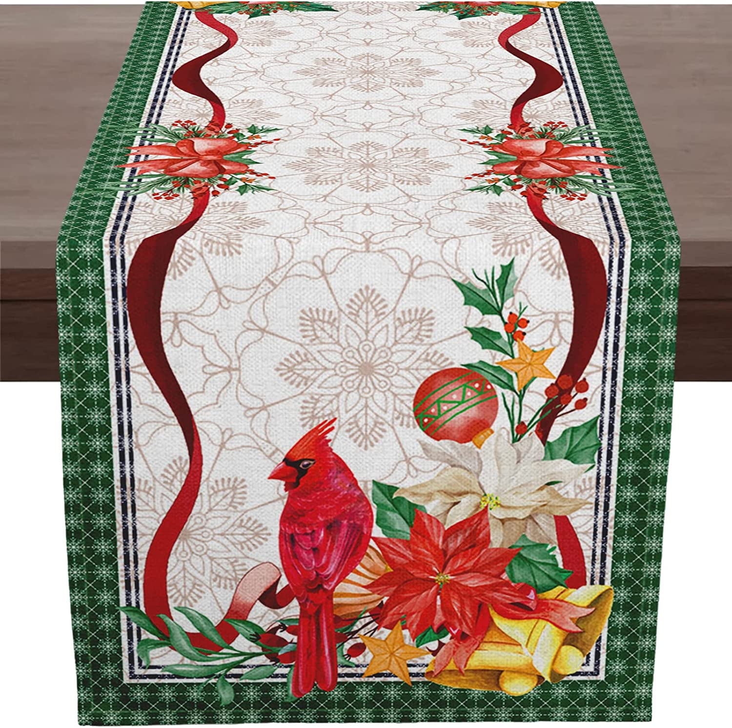 Newhomestyle Christmas Red Cardinal Table Runner, Xmas Snowflakes ...