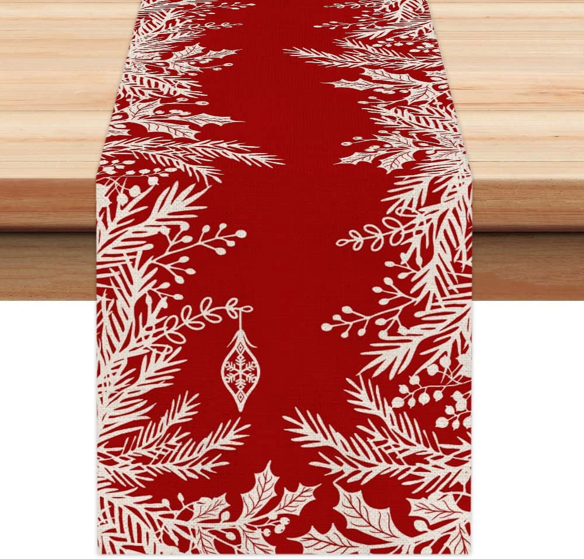 Newhomestyle Christmas Table Runner Decorations Red Leaves Floral Table ...
